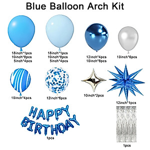 Blue Balloons Arch Garland Kit, Metallic Blue Confetti Balloons Blue Exploding Star Foil Balloon for Boy Birthday Party Baby Shower Ocean Themed Decorations Weddings Graduation Supplies