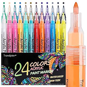Paint Pens, Acrylic Paint Markers for Rock Painting, 24 Colors Fine Tip Acrylic Marker Pen for Halloween Pumpkin Painting, Kids Adults Card Making, Ceramic, Wood, Canvas