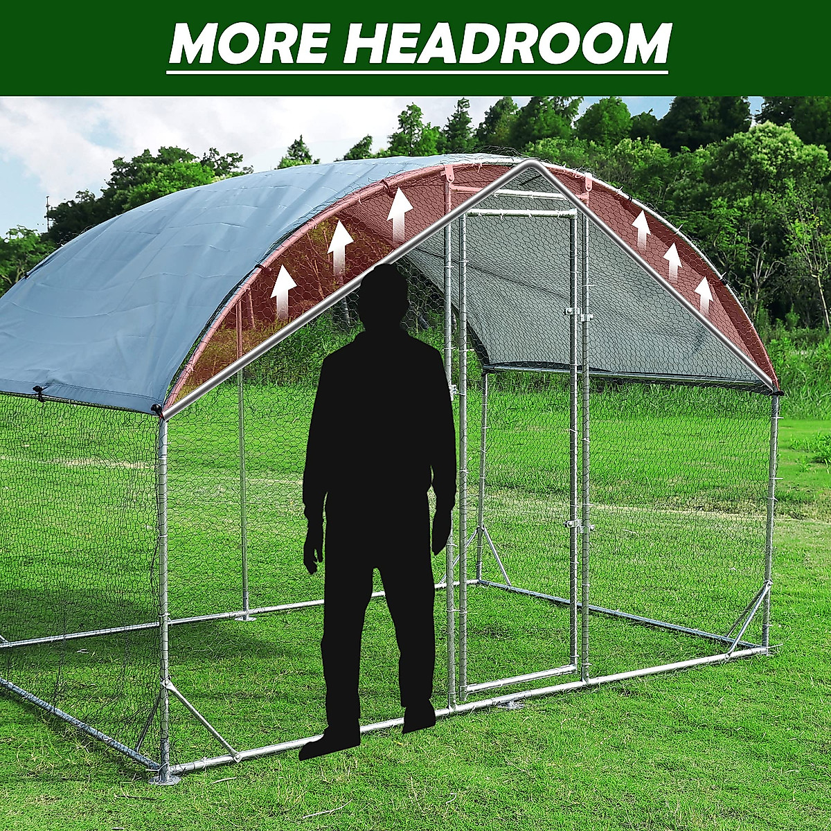 TOLEAD Large Metal Chicken Coop Upgrade Tri-Supporting Wire Mesh Chicken Run,Chicken Pen with Water-Resident and Anti-UV Cover,Duck Rabbit House Outdoor(9’ W x 6.6’ L x 6.5’ H)