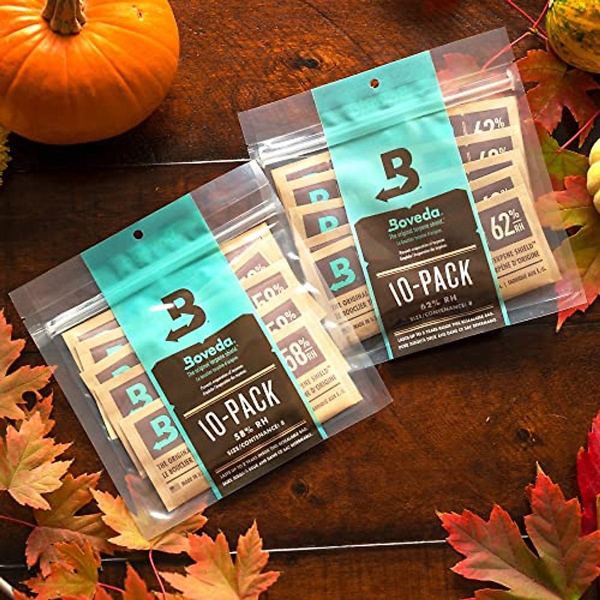 Boveda 62% RH Size 8-10 Pack Two-Way Humidity Control Packs - For Storing 1 oz of Botanicals - Moisture Absorber for Small Storage Containers - Humidifier Packs - Hydration Packets w/Resealable Bag