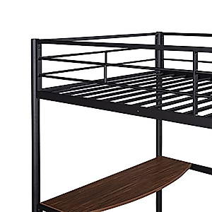 RORIGAT Twin Metal Loft Bed with Desk, Ladder and Guardrails, Loft Bed for Kids Teens Adults,Black