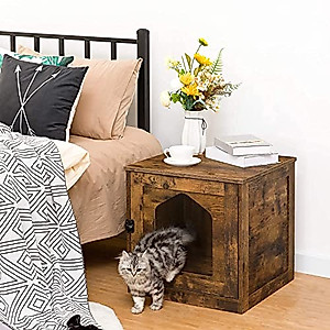 HOOBRO Cat Litter Box Enclosure, Hidden Litter Box Furniture, Enclosed Cat House Side Table, Cat Washroom with Door, Enlarged Cat Litter Cabinet for Fat Orange Cat, Nightstand, Rustic Brown BF01MW01