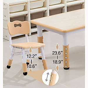 GarveeHome Kids Table and 6 Chair Set - Height Adjustable, Multifunctional Desk, Ergonomically Designed Chairs, Max 300lbs, for Ages 2-10, Classroom, Daycares, Home