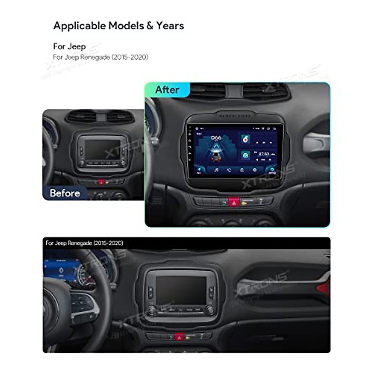 XTRONS Android 12 Car Stereo Radio Player 9 Inch IPS Touch Screen GPS Navigation Octa Core 4GB RAM 64GB ROM Bluetooth Head Unit 5GHz WiFi 4G LTE Built-in DSP Car Play Android Auto for Jeep Renegade