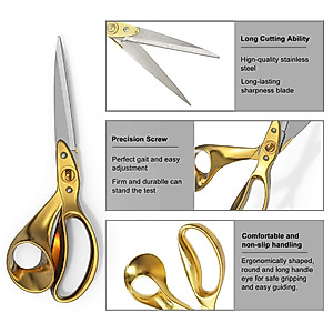 Fabric Scissors, 10 Inch Sewing Scissors, Professional Leather Craft Tailor Scissors, Comfortable Golden Frosted Handles, Heavy Duty Scissors for Fabric Leather Cutting (Gold)