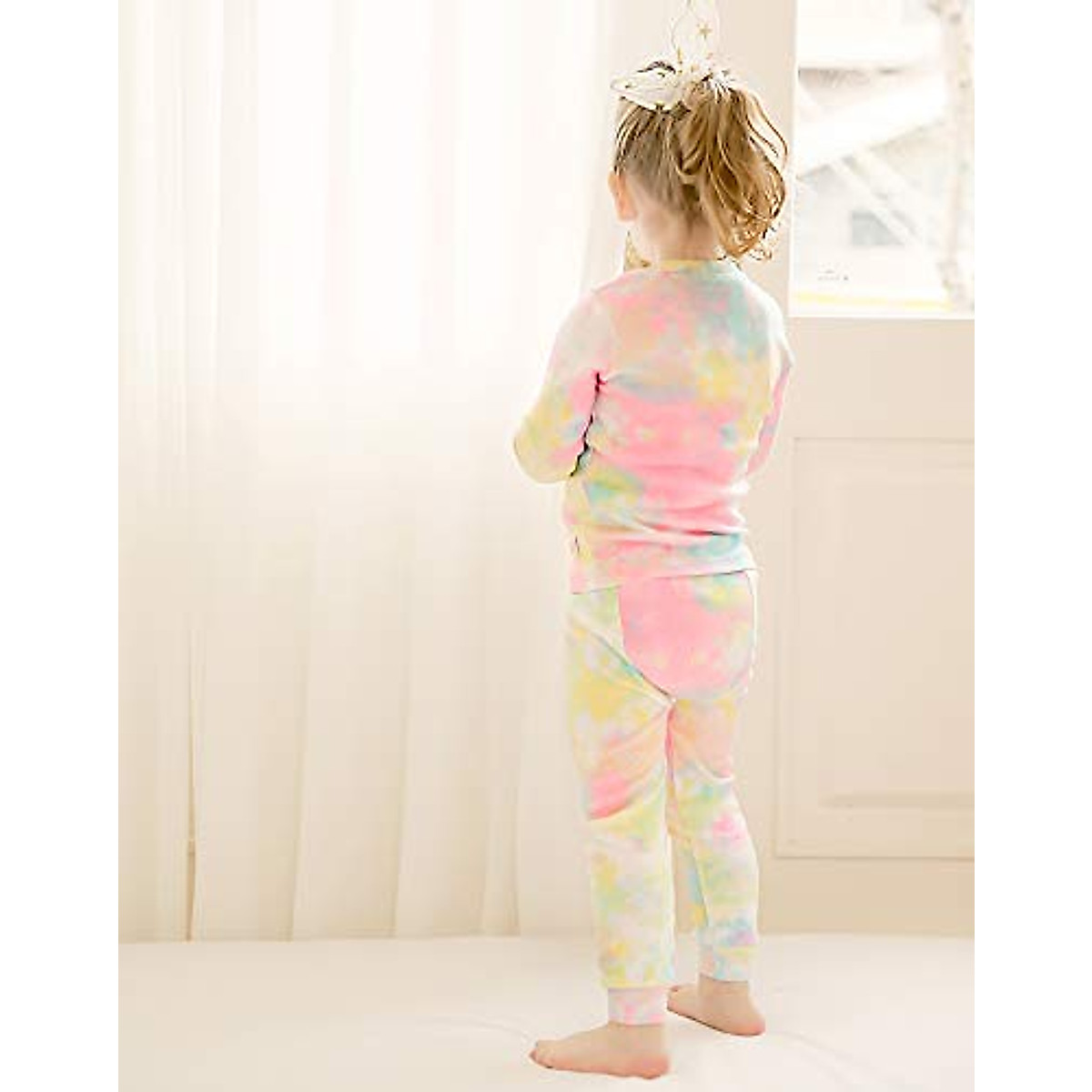 VAENAIT BABY Kids Junior 100% Cotton Sleepwear Pajamas 2pcs Set Tiedye-Rainbowneonpink-249 L