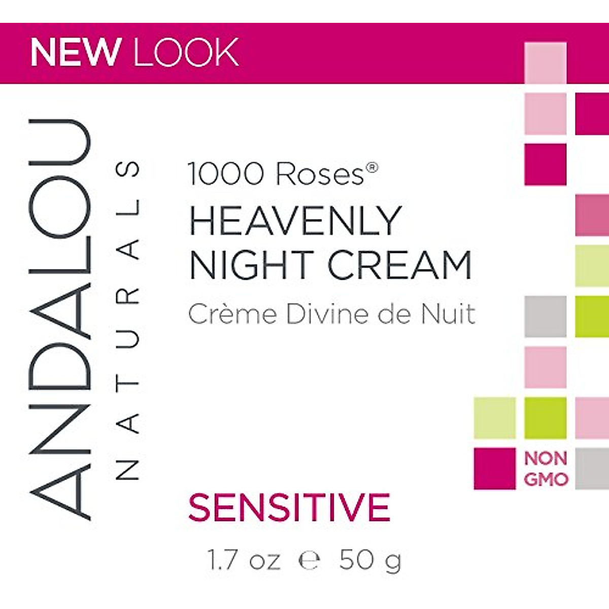 Andalou Naturals Heavenly Night Cream 1000 Roses, Sensitive Skin Moisturizer for Face, Enriched with Hyaluronic Acid & Aloe Vera, 1.7 Ounce