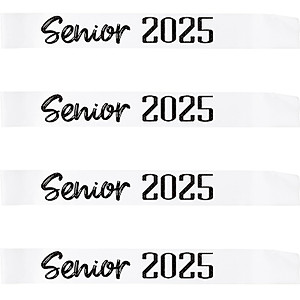 4Pcs White Senior Sash 2025 Satin with Black Glitter Letters - Senior Cheerleader 2025 Sash - 2025 Graduation Celebrations Sashes - Senior Cheer Sash - Class Competition Sashes - White Black