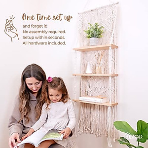 31Mod Macrame Wall Hanging Shelf with Enhanced Solid Wood Shelves and Handmade Macrame to Organize Plants and Decor — 3 Tier Macrame Shelf Wall Hanging for Kitchen, Bathroom, Home Storage, Plants