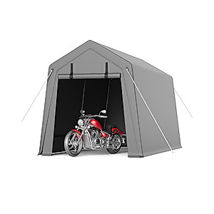 VORTEXTOVE Motorcycle Storage Sheds 7x15 FT, Portable Shed with Rolled up Zipper Door, Waterproof, Storage Tent Heavy Duty for Motorcycle, Bike, Firewood, Garden Tools, Grey
