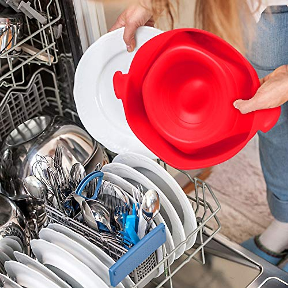 KUFUNG Kitchen Microwave Popcorn Popper Collapsible, BPA Free Silicone Popcorn Popper Microwave Collapsible Bowl, Quick & Easy Popcorn Popper Silicone Microwave (S, Rose Red)