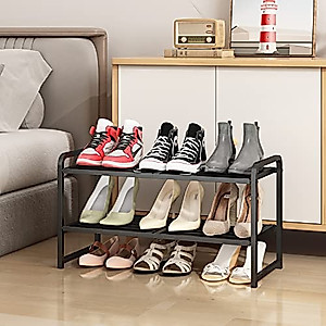 Simple Trending 2 Pack 2-Tier Stackable Shoe Rack, Shoe Shelf Storage Organizer, Black