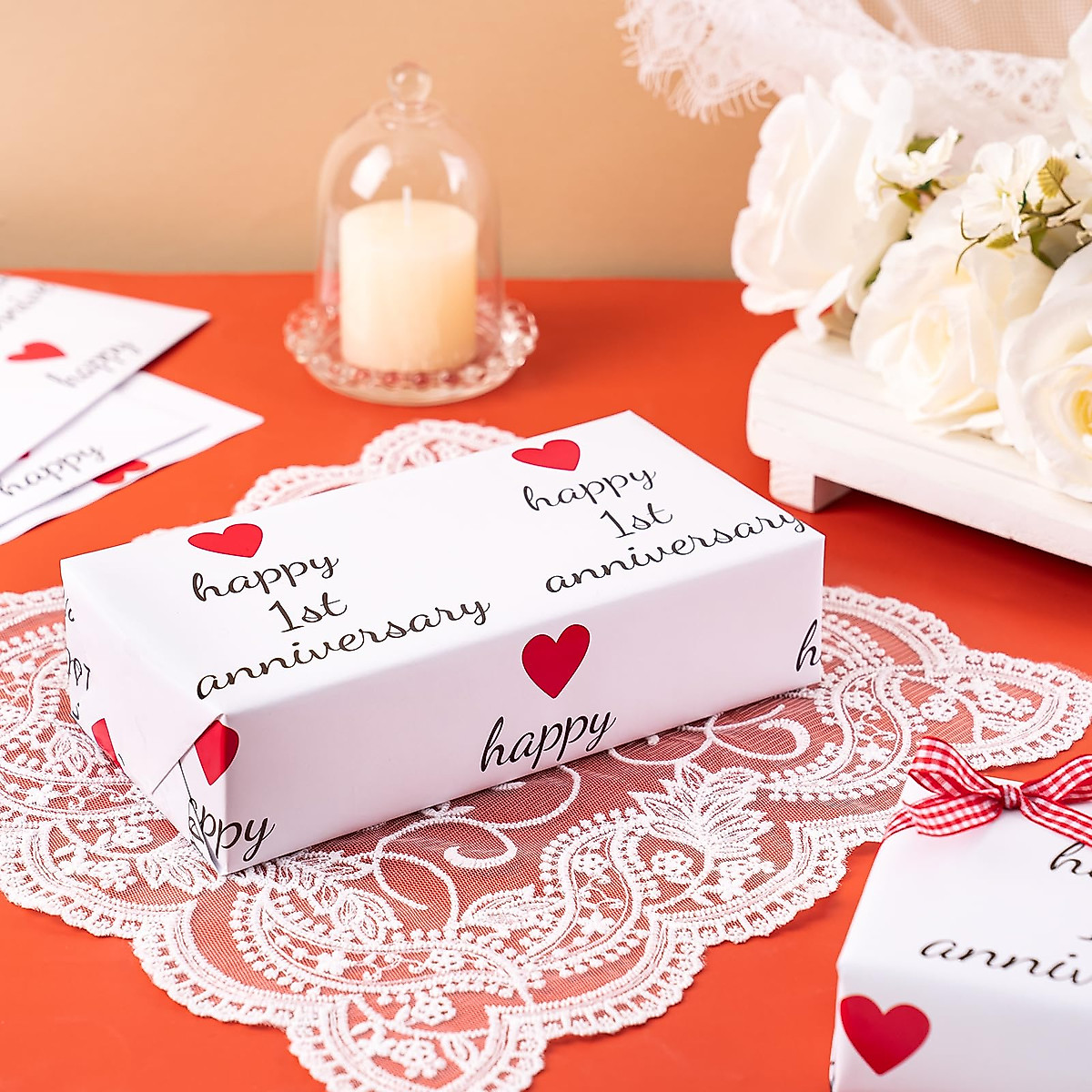 WRAPAHOLIC Anniversary Wrapping Paper Sheet - 6 Sheets 1st Anniversary Design Folded Flat for Birthday, Anniversary, Valentines Day, Party - 19.7 Inch X 27.5 Inch Per Sheet