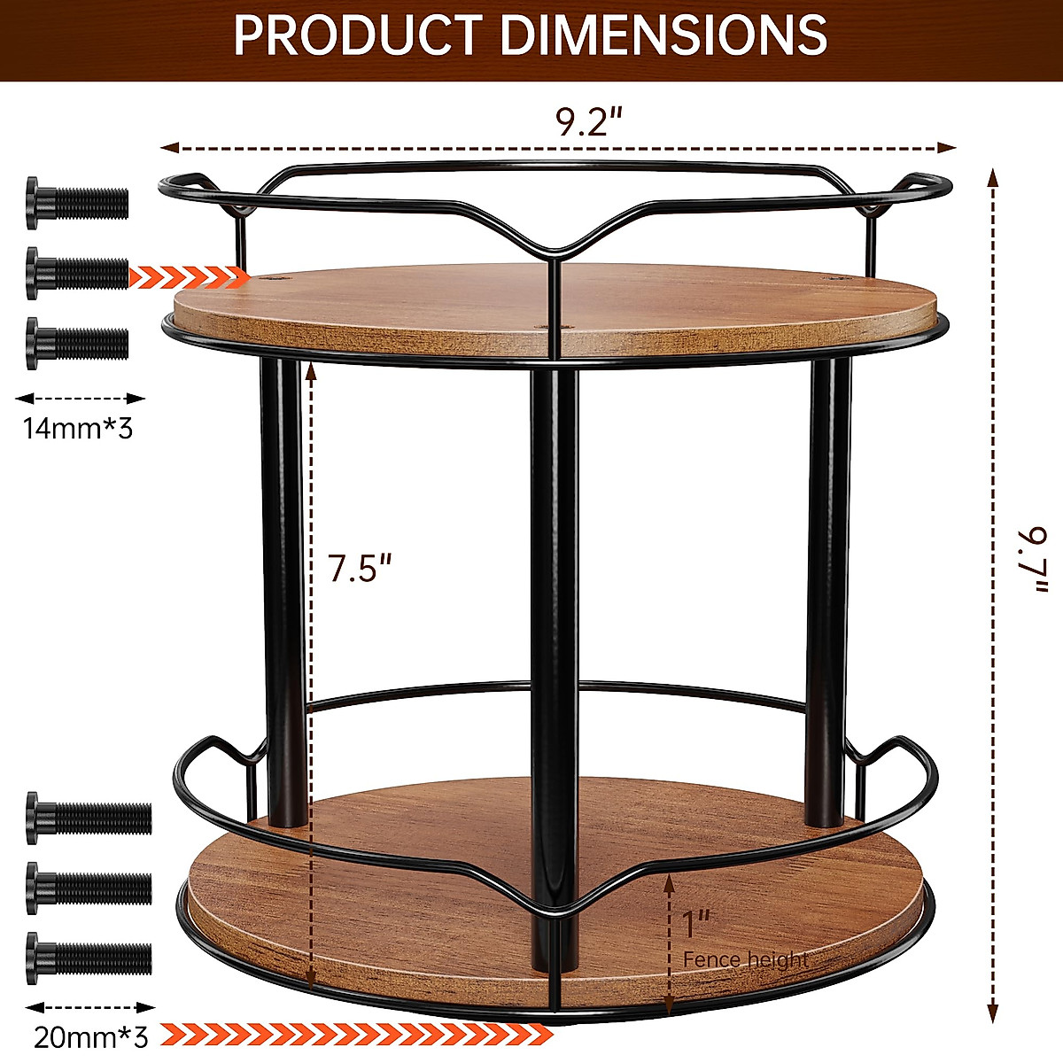 MUTUALUS Lazy Susan Organizer 2 Tier - Turntable Spice Rack for Table Top, Wooden Rotating Lazy Susan for Cabinet Pantry Kitchen Countertop Dining Table Cupboard Bathroom Vanity Storage