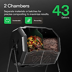VIVOSUN Outdoor Tumbling Composter Dual Rotating Batch Compost Bin, 43 Gallon Black Door