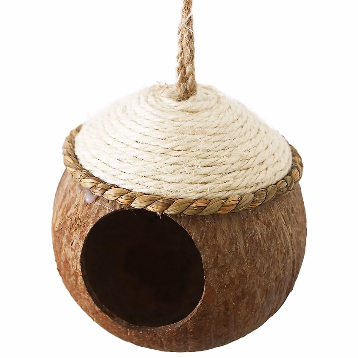 Leadigol Coconut Bird Nest Hut with Ladder for Parrots Parakeet Cockatiel,Hammock Parakeet Budgies Parrot Toy Warm Coconut Woven Straw Natural Winter Cage Hut Tent House Parrot Cage Accessories