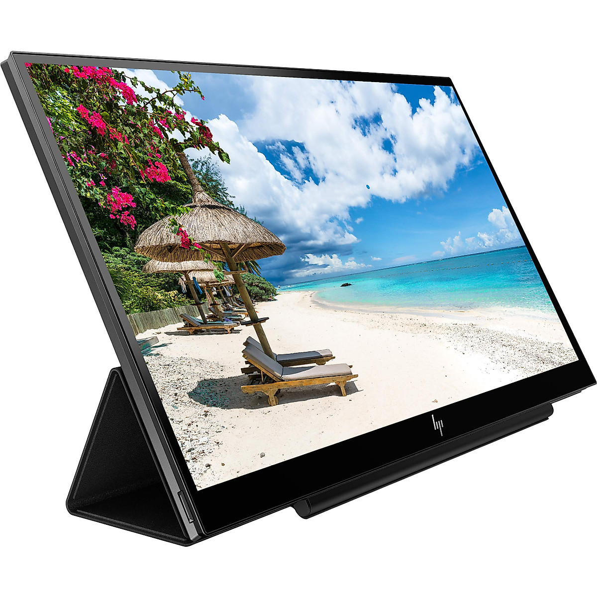 HP E14 FHD (1920 x 1080) Portable Travel Monitor Bundle with USB Type-C, Black Marble Bluetooth Folding Wireless Keyboard, and Black Pebble M355 Bluetooth Wireless Mouse