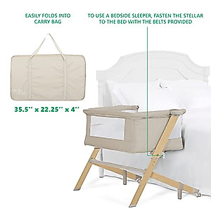Evolur Stellar Bassinet and Bedside Sleeper, Easy to Fold and Carry, Lightweight and Portable Baby Bassinet, Height Adjustable, Mattress Pad Included, Beige