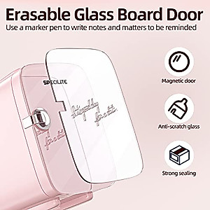 SPECILITE Mini Fridge for Skin Care, Portable Beauty Fridge with Eraser Board Door and Bead Chain(4 Liter/6 Can) Cooler and Warmer, Personal AC/DC Refrigerator for Makeup, Food, Travel, Pink