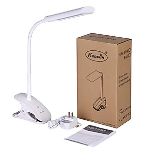 KEDSUM 7W Dimmable LED Clip on Lamp, Flexible Gooseneck Clip on Reading Light with 3-Level Dimmer, Touch-Sensitive Control Panel, Clamp Lamp for Desk