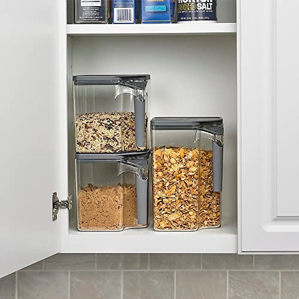 Polder Handle-It Food Grade, BPA Free Storage Canister, Stackable, Secure handle for easy one handed pour (2 Small (2.75-QT), 1 Large (4-QT))