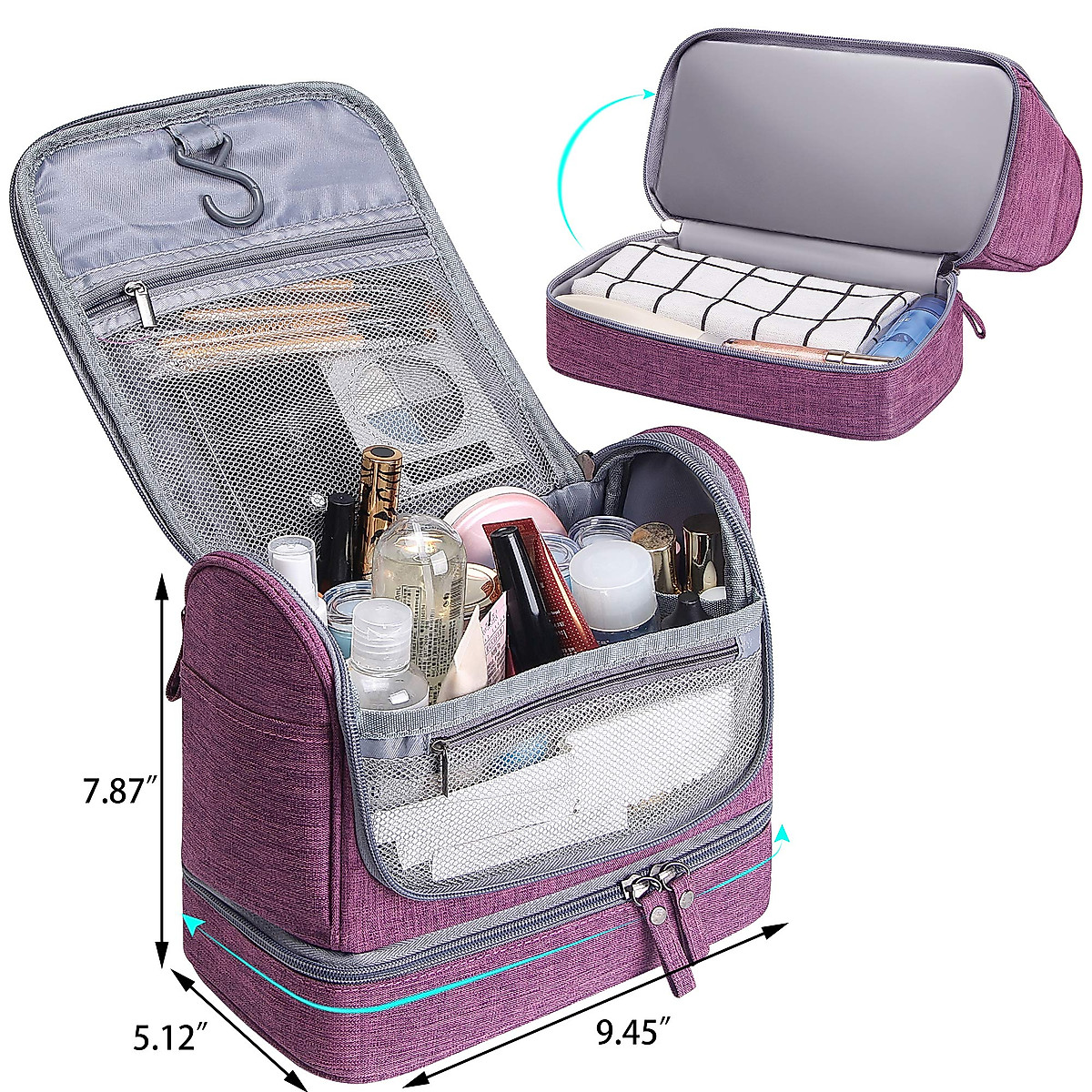 JUMENG Small Compact Hanging Travel Toiletry Bag Makeup Organizers Waterproof Cosmetic Bag Bathroom Shower Storage Bag Dop Kit for Men and Women