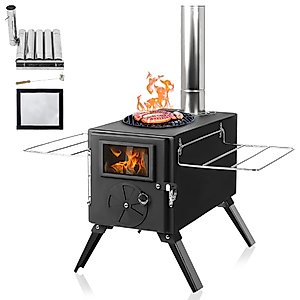 LAZZO Camping Tent Stove, Portable Wood Burning Stove with Pipes for tent, Heating Burner Stove for Camping, Outdoor Camping Tent Wood Stove for Cooking, Ice-fishing,Travel, Hiking,Backpacking trip