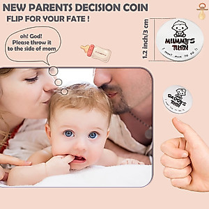 New Baby Gifts for New Parents Mom Daddy Funny Double-Sided Silver Decision Coin with Handmade Wooden Box Pregnant Gifts for First Time Moms Keepsake for Baby Memory