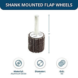 Benchmark Abrasives Aluminum Oxide 1 Inch Flap Wheel - 1” Length 1/4" Shank Mounted Sander for Deburring, Sanding, Grinding, Paint Removal - Polishing Wheel for Drill & Grinder (10 Pack) - 60 Grit