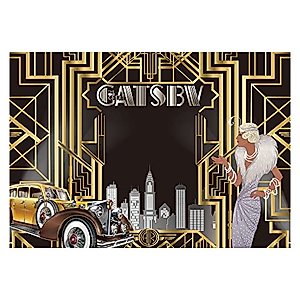 Allenjoy 7x5ft Vinyl Gatsby Themed Backdrop for Celebration Retro Roaring 20's 20s Party Art Decor Happy 1st Birthday Wedding Decoration Pictures Background Supplies Photo Booth Prop