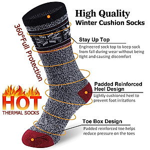 Sunew Thick Thermal Hunting Socks, Womens Winter Warm Heavy Fur Line Boot Skiing Cold Indoor Thick Insulated Heated Crew Slipper Outdoors Fuzzy Hiking Trekking Socks,2 Pack Grey Medium