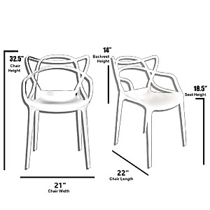 2xhome Set of 2 Stackable Contemporary Modern Designer Plastic Dining Chairs, Open Back Chairs for Indoor or Outdoor Use, White