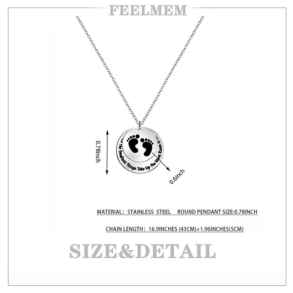 FEELMEM Mom to Be Gift Pregnancy Gift Footprints Keychain Sometimes The Smallest Things Take Up The Most Room in Your Heart Gift for New Mom (necklace)