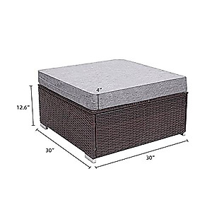 SAWQF Patio PE Wicker Rattan Single Sofa and Ottoman Sofa for Garden and Outdoors