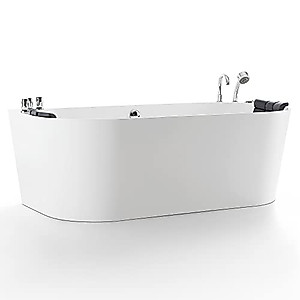 Whirlpool Bathtub 59 in. Acrylic Freestanding Bath Tub Hydromassage Gracefully Oval Shaped 8 Water Jets Soaking SPA, Double-Ended Massage Bathtubs with Two Black Pillow , White