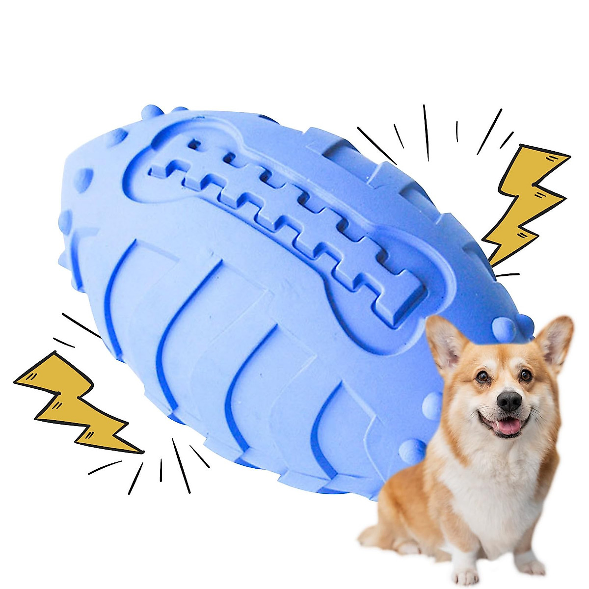 MCGOS Dog Teething Toys, Rubber Squeaky Football Fetch Dog Toy, Puppy Chewing Toys with Sound, Supports Active Biting Pet Biting Toys, Dog Teeth Cleaning Chew Toys for Dogs Puppies Aggressive Chewers