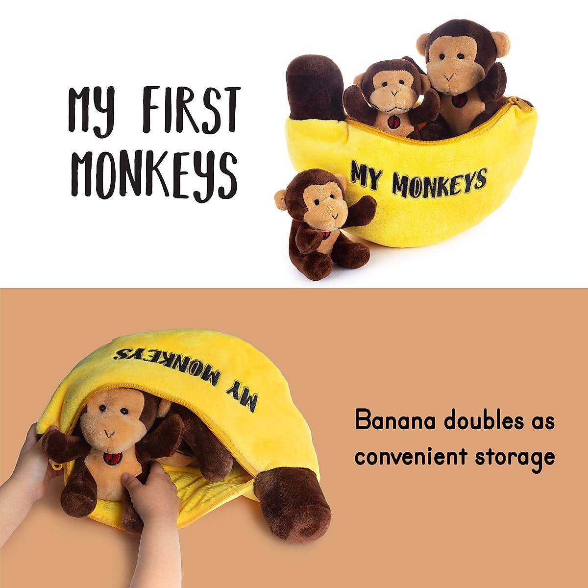 Talking Plush Monkeys Toy Set with Banana Carrier | Soft, Fluffy, and Great Gift for Babies and Toddlers
