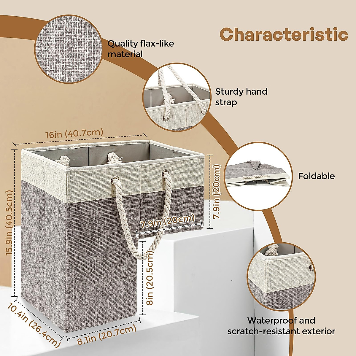 Puricon Stair Basket for Wooden Stairs, Stair Flax Step Storage Basket with Rope Handles Foldable Durable Staircase Storage Organizer for Home Carpeted Stairs -Grey，1 Pack