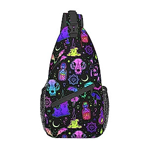 RIMENCH Sling Bag Waterproof Sling Bags Shoulder Backpack With Adjustable Strap For Sport, Travel, Workout Fashion Gothic Magic Witch Witchy Chest Bag