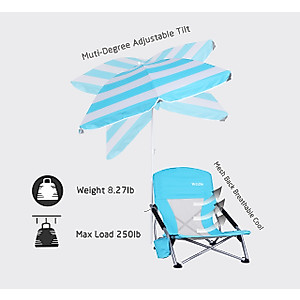 Beach Chair, Beach Chair and Umbrella, Folding Beach Chair, Beach Chairs for Adults, Low Beach Chair, Folding Chair with Umbrella, Camping Chair, Sillas De Playa (2-Pack Blue)