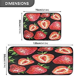 ALAZA Strawberry Red Black 2 Piece Kitchen Rug Floor Mat Set Runner Rugs Non-Slip for Kitchen Laundry Office 20" x 28" + 20" x 48"
