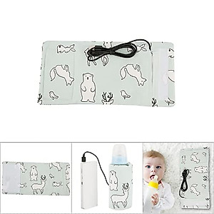 USB Baby Feeding Bottle Warmer Portable Cartoon Milk Bottle Travel Heater Portable Milk Bottle Heating Warmer Compatible with Many Kinds of 5V 2A USB Devices(Bear)