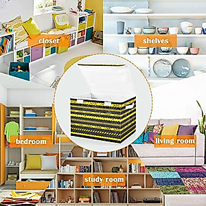 CaTaKu Yellow Stripes Lines Storage Bins with Lids and Handles, Fabric Large Storage Container Cube Basket with Lid Decorative Storage Boxes for Organizing Clothes