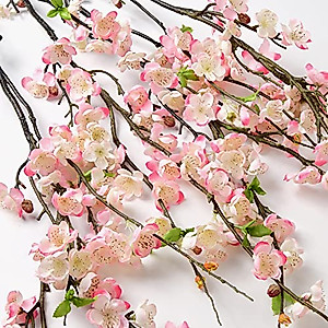 florisso Artificial Cherry Blossom Flowers Branches Decor for Vase Pink 4 PCS Fake Faux Plum Blossoms Stems Vines for Home Room Indoor Office Wedding Garden Decoration