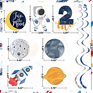 20Pcs Space 2nd Birthday Hanging Swirl Decorations,Two The Moon Second Birthday Party Hanging Decor for Kids Boy Baby Shower,to The Moon Birthday Decor,2 Year Old Outer Space Party Supplies