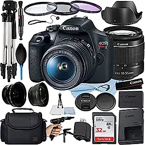 Canon EOS Rebel T7 DSLR Camera 24.1MP with EF-S 18-55mm Lens + A-Cell Accessory Bundle Includes: Telephoto + Wide Angle Lenses + SanDisk 32GB Memory Card + Much More (Renewed)