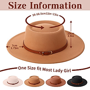 JaGely 4 Pcs Women Wide Brim Hat with Belt Buckle Vintage Warm Wool Belt Panama Hat Boho Felt Jazz Hat for Park Wedding Tea Party (Khaki,Black,Brown,Beige with Brown Belt)