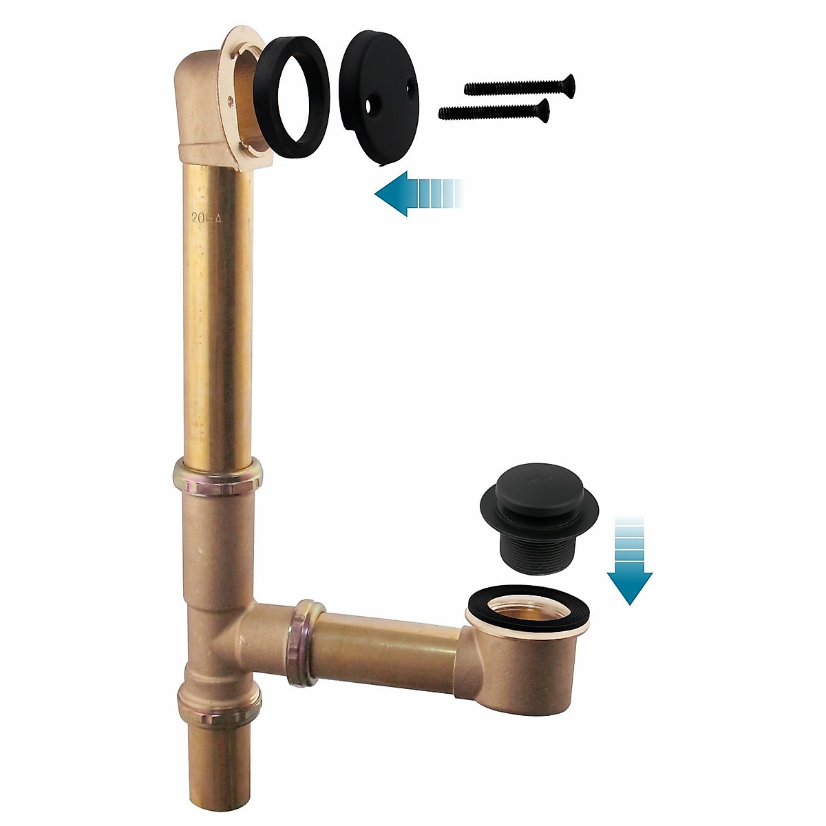 Black Tubular Tub Drain Kit 1-1/2" Brass Pipe with Tip-Toe Bathtub Drain Stopper, Touch-Toe Bath Plug Waste and Overflow, Welsan Assembly Replacement Set(Matte Black)