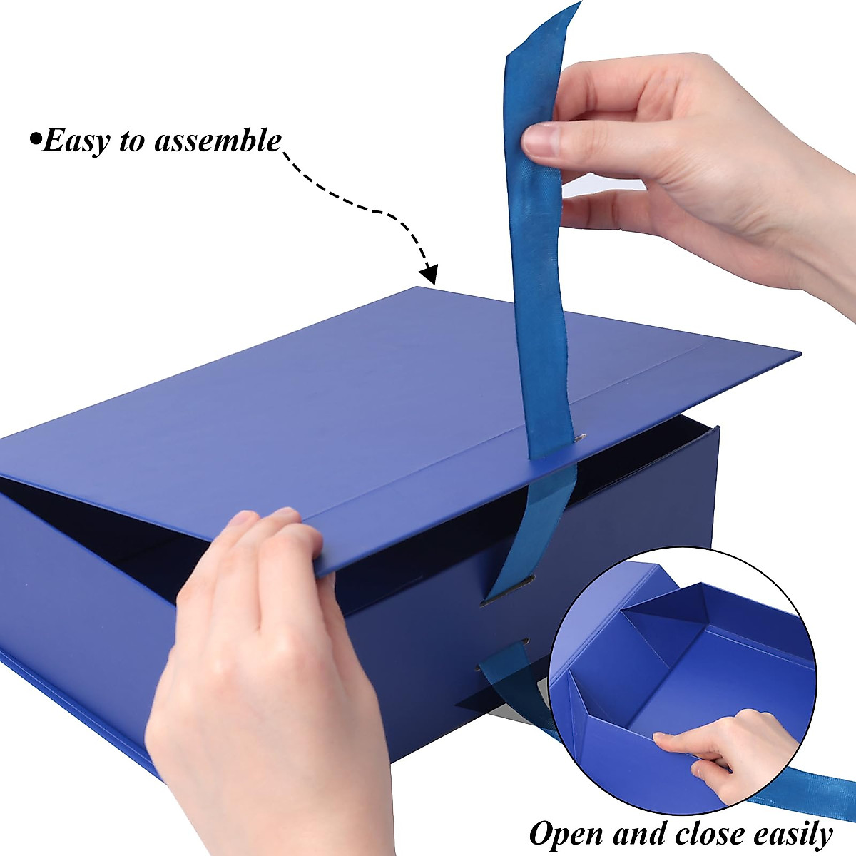 JOHOUSE Blue Gift Box,10.5x7.5x3.1 inches Gift Box For Presents With Lids, Blue Magnetic Closure Collapsible Gift Box with Ribbon Card Envelope for Birthday Wedding Presents