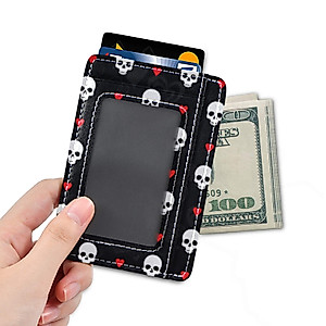 Linomo Thin leather Card Holder and Money Clip Sugar Skull Love Heart Pattern Wallet RFID Blocking for Men & Women